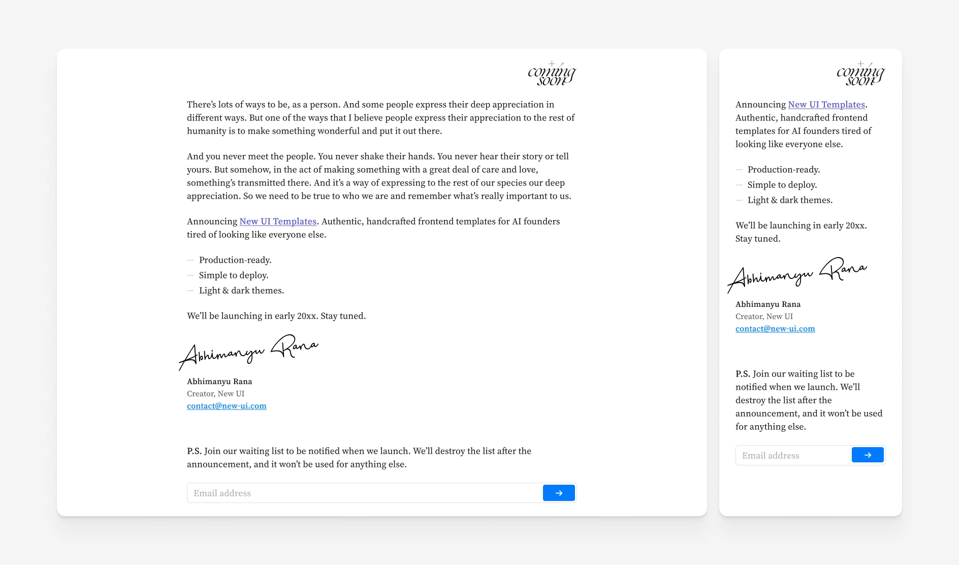 Coming soon template, New UI